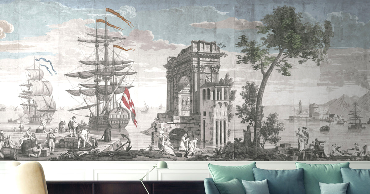 AldermanArts Scenic Wallpaper Antique, Original Painted/Printed ...